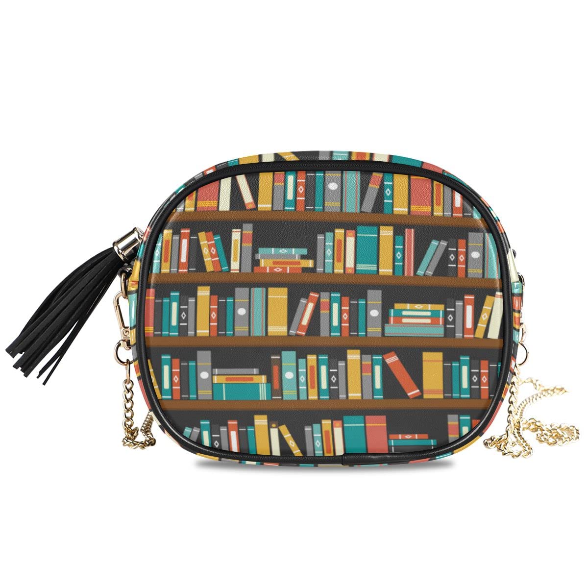 ALAZA Library Book Shelf PU Leather Small Women Crossbody Shoulder Bag Purse Wallet with Adjustable Chain Strap