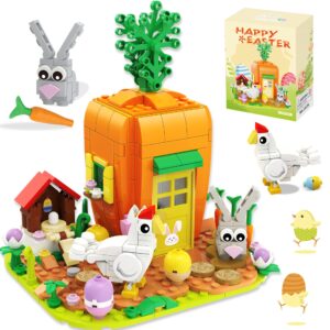 bestbase easter bunny carrot house building blocks kit - 394 pcs easter toys easter eggs toy building sets, easter gifts for kids easter basket stuffers easter egg fillers for boys/girls age 6+