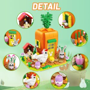 Bestbase Easter Bunny Carrot House Building Blocks Kit - 394 Pcs Easter Toys Easter Eggs Toy Building Sets, Easter Gifts for Kids Easter Basket Stuffers Easter Egg Fillers for Boys/Girls Age 6+