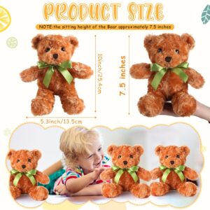 Hungdao 24 Pcs Bear Bulk Plush Stuffed Animals 10 Inch Cute Soft Stuffed Bear with Green Bow for Baby Shower Birthday Party Gift (Light Brown)