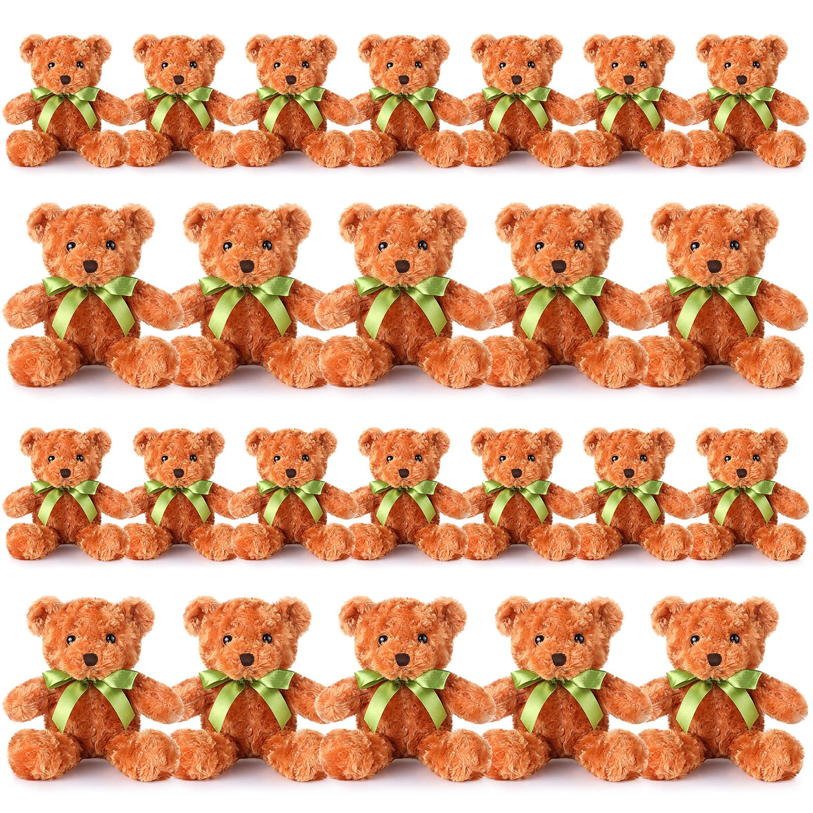 Hungdao 24 Pcs Bear Bulk Plush Stuffed Animals 10 Inch Cute Soft Stuffed Bear with Green Bow for Baby Shower Birthday Party Gift (Light Brown)