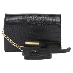 Betsey Johnson Crocodile Embossed Wallet Crossbody W/Chain Faux Pearl Crystal Rhinestone Gold Tone Heart Detail Handbag