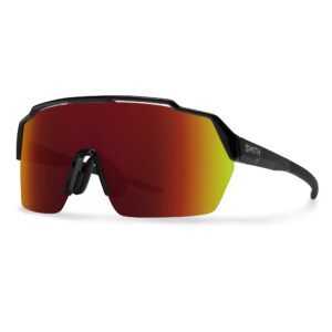 smith optics shift split mag sunglasses – shield lens performance sports sunglasses for running, biking, mtb & more – for men & women – black + red mirror chromapop lens