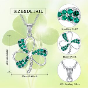 Clover Necklace 925 Sterling Silver Green Leaf Clover Necklaces St Patrick’s Day Pendant Shamrock Charm Gift for Women Daughter