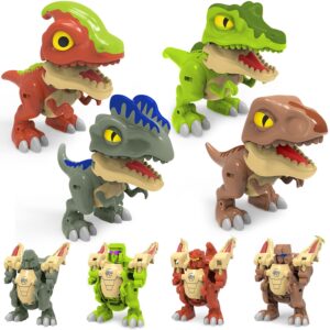 scktyzs 4 pack transform robot dinosaur toy for boys girls biting fingers puppet,2 in 1 jurassic dino action figures, transformed rescue bots dinosaurs t-rex/spinosaurus…