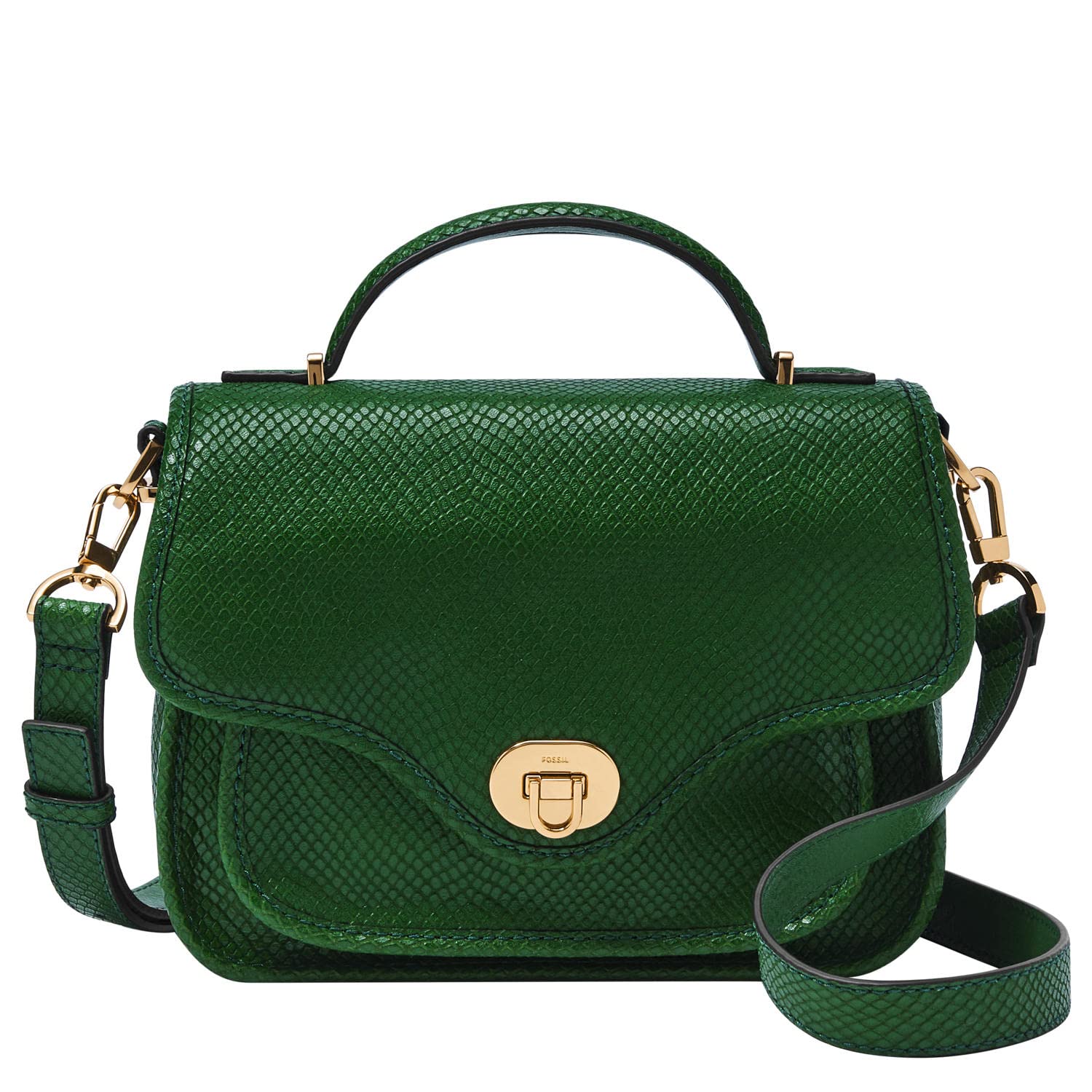 Fossil Women's Heritage Leather Top Handle Crossbody Purse Handbag, Green Python (Model: ZB1876310)