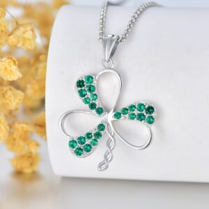 Clover Necklace 925 Sterling Silver Green Leaf Clover Necklaces St Patrick’s Day Pendant Shamrock Charm Gift for Women Daughter