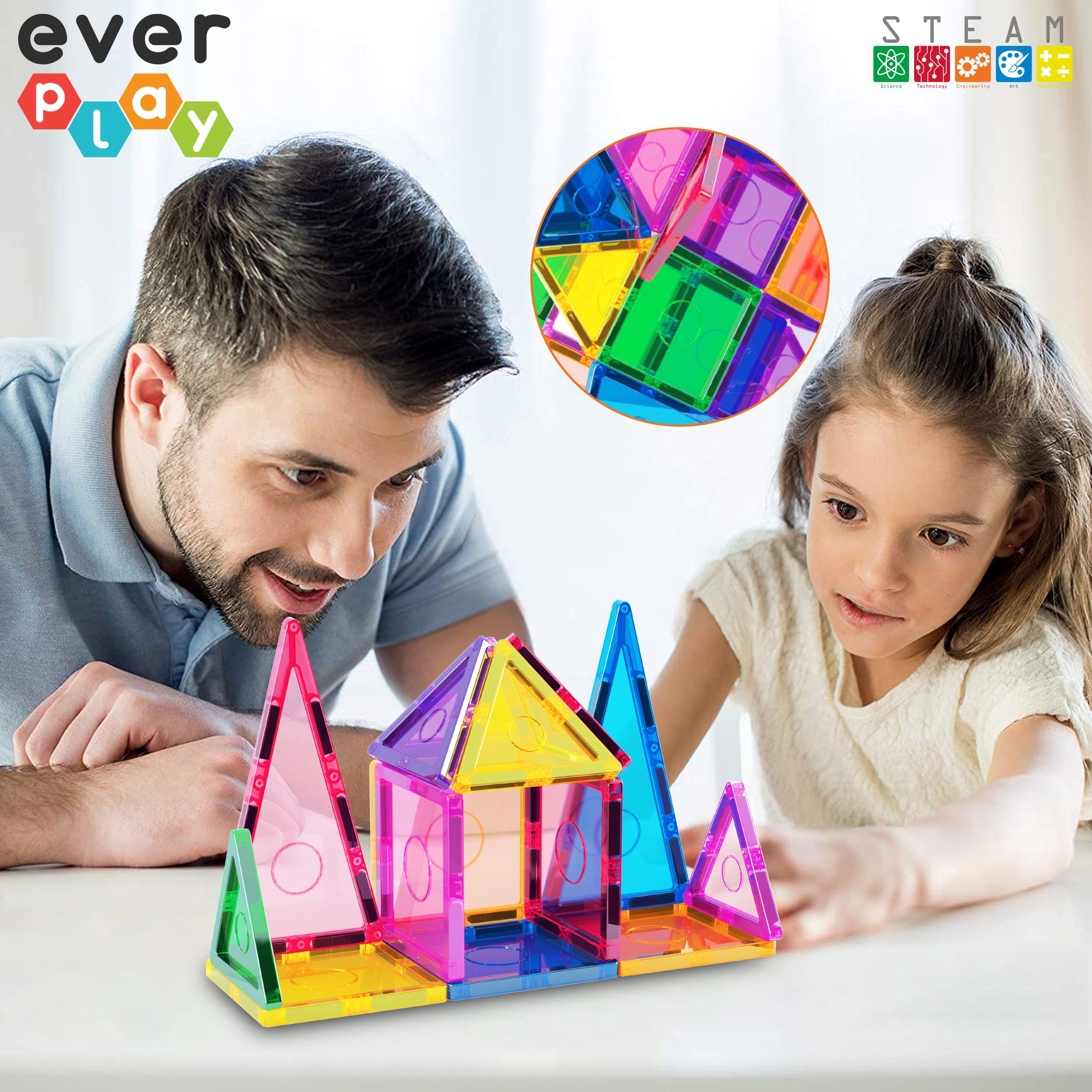 Everplay Magnetic Tile Building Block Set Construction Magnet Tiles Toy Blocks STEM Educational Learning Kit Toddler Preschool Games Rocket Playset Toys Unlimited Creation Boys Girls Age 3 and up