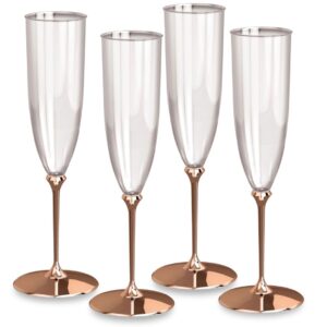 amscan premium stem champagne flutes (2 pack) | perfect for upscale events cups, 4.5 oz, clear/rose gold