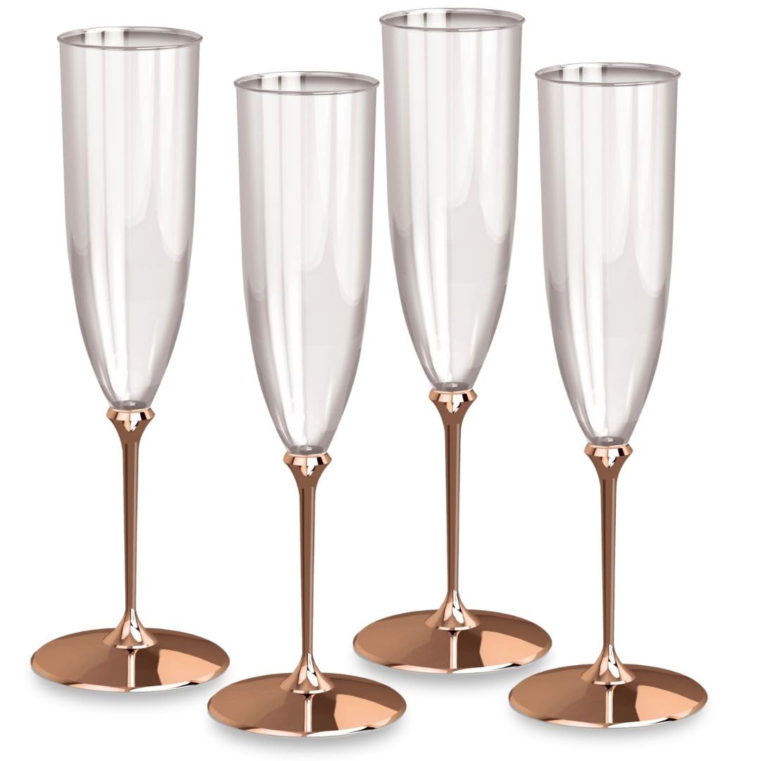 Amscan Premium Stem Champagne Flutes (2 Pack) | Perfect for Upscale Events Cups, 4.5 oz, Clear/Rose Gold