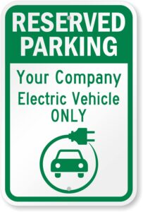 smartsign custom electric vehicle reserved parking sign - 12 x 18 inch, add company name, 63 mil thick laminated aluminum, 3m engineer grade reflective, green and white, made in usa