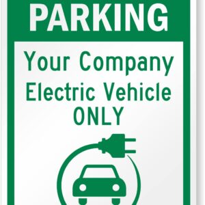 SmartSign Custom Electric Vehicle Reserved Parking Sign - 12 x 18 Inch, Add Company Name, 63 mil thick Laminated Aluminum, 3M Engineer Grade Reflective, Green and White, Made in USA