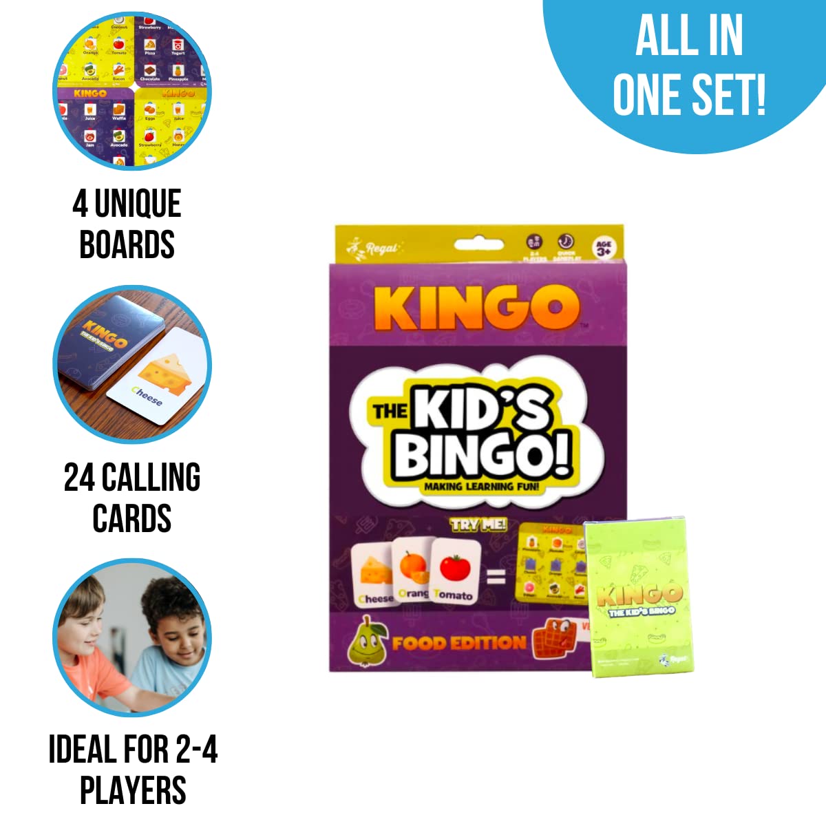 Regal Games Kingo Foods Edition - Bingo Game for Kindergarten and Preschool Kids - Fun Educational Learning Game for Classroom & Home - Vocabulary Builder Kids Bingo