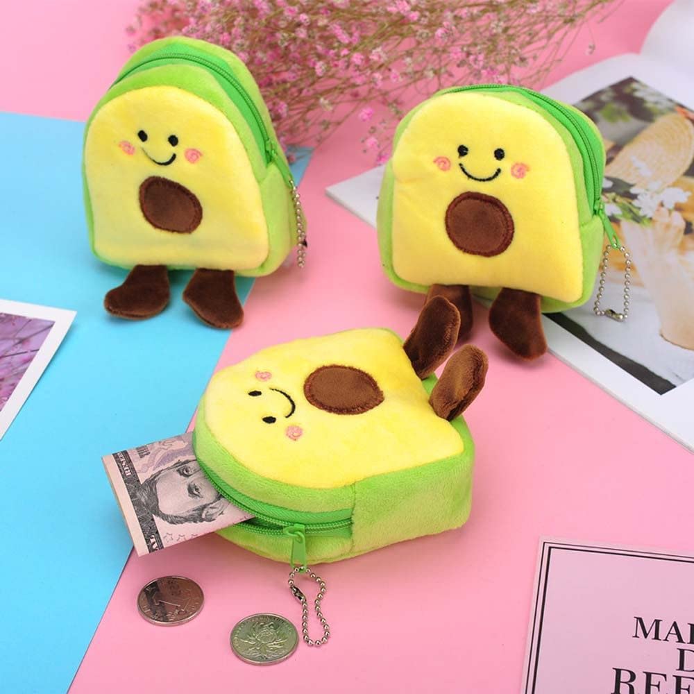 Cartoon Animal Avocado Coin Purses,Cute Avocado Plush Purses Kids Key Case Bag, Zipper Coin Bag Handbags Change Purse with Keychain(Yellow)