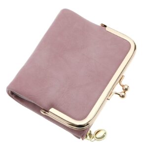 micro traders women wallet pu leather bifold purse with zipper and kiss lock bank card storage bag vintage small compact multifunctional coin pocket 12x10cm pink