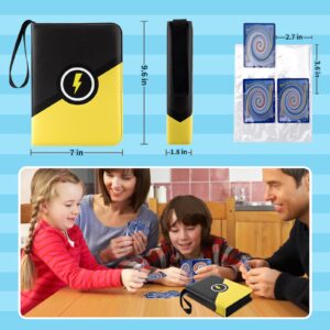 Jravkfi Trading Card Binder,4 Pocket Card Binder,Card Collection Binder with 50 Removable Sleeves Suitable for 400 Cards 3-Ring Zipper Trading Card Book is A Toys Gift for Girls and Boys-Yellow