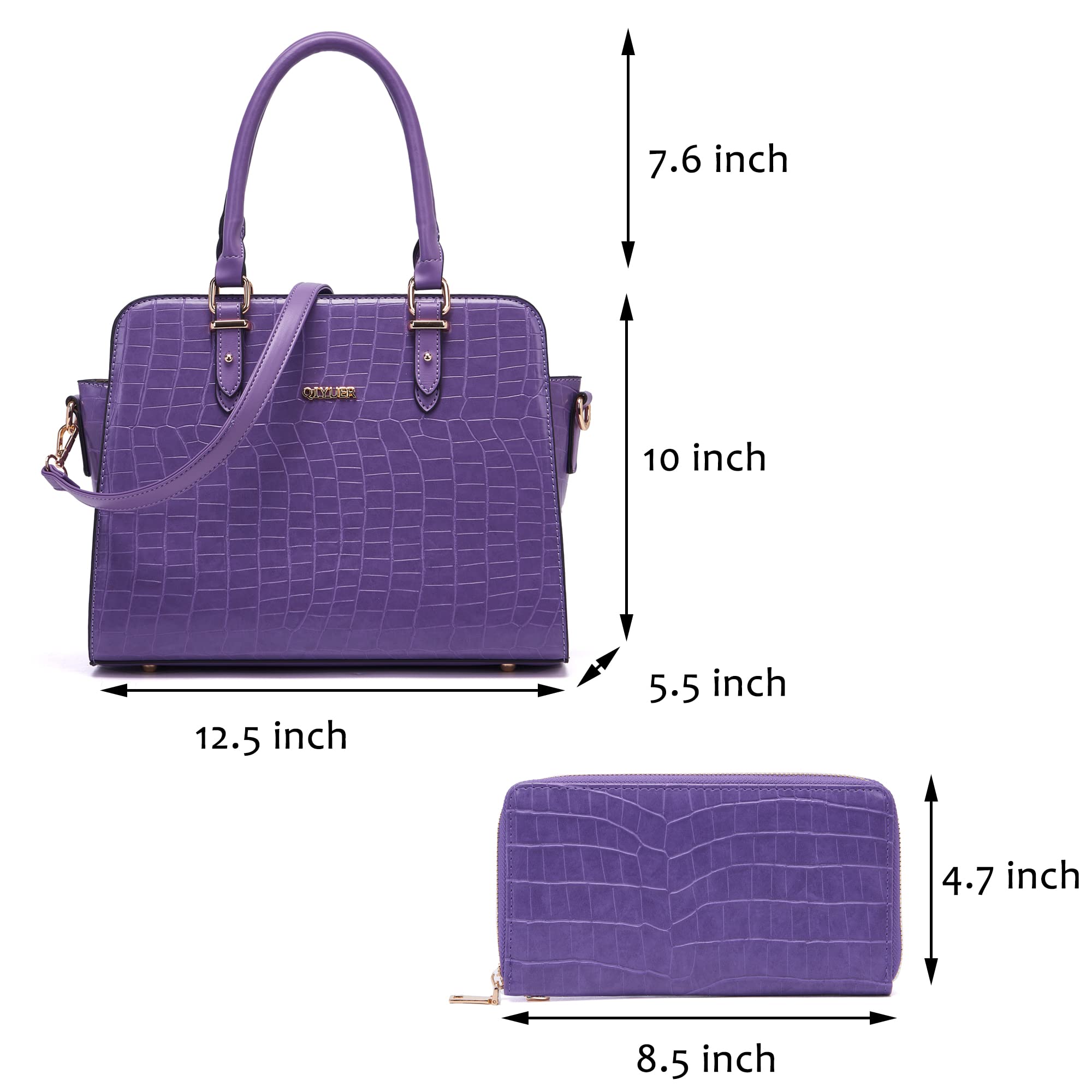 Qiyuer Women Satchel Top Handle Bag Wallet Purse,Purses Work Tote Bags Set 2pcs Purple