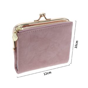 Micro Traders Women Wallet PU Leather Bifold Purse with Zipper and Kiss Lock Bank Card Storage Bag Vintage Small Compact Multifunctional Coin Pocket 12x10cm Pink