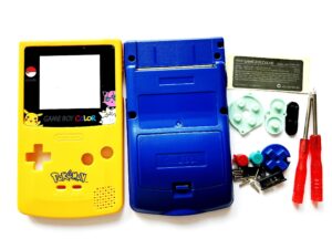 jmxlds new full housing shell case cover pack with buttons sticker replacement for game boy color gbc repair part-yellow&blue.