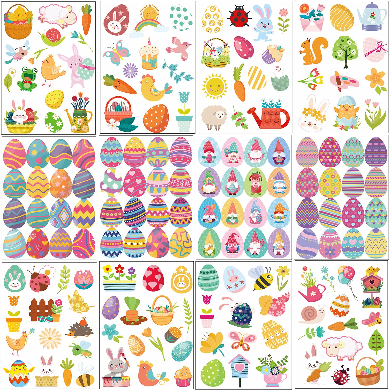 220+PCS Easter Stickers, Easter Stickers for Kids Teens Adults, Cute Bunny Egg Easter Stickers for Water Bottle Toys Laptop Scrapbooking