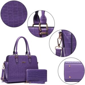 Qiyuer Women Satchel Top Handle Bag Wallet Purse,Purses Work Tote Bags Set 2pcs Purple