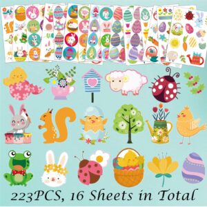 220+PCS Easter Stickers, Easter Stickers for Kids Teens Adults, Cute Bunny Egg Easter Stickers for Water Bottle Toys Laptop Scrapbooking