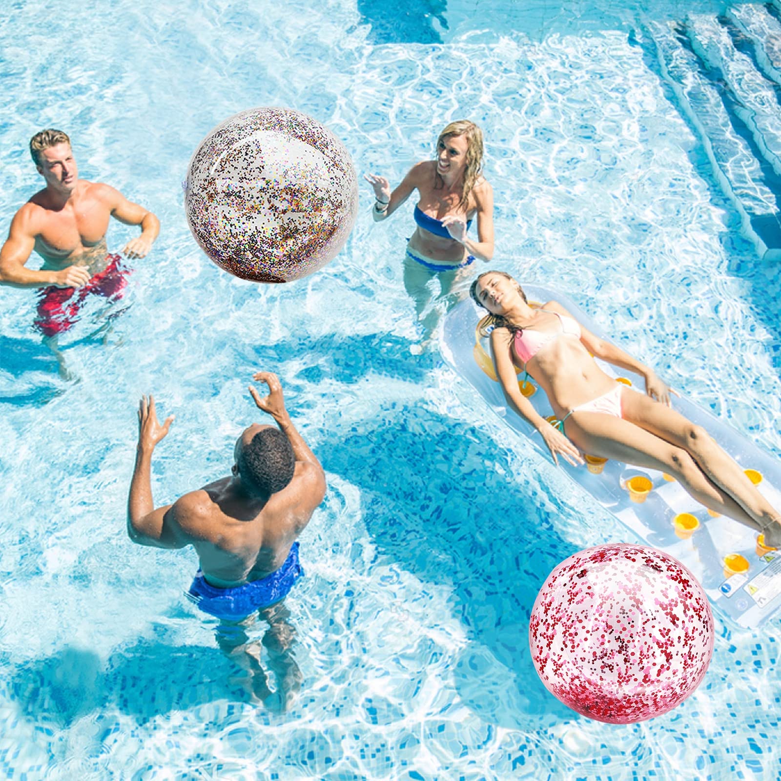 TURNMEON 6 Pack Sequins Beach Ball 20 Inch Jumbo Pool Toys Balls Giant Confetti Glitters Inflatable Clear Beach Ball Swimming Pool Water Beach Toys Outdoor Summer Party Favors for Kids Adults