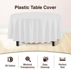 Exquisite White Round Tablecloths in Bulk 48 Pack White Plastic Disposable Table Cloth 84 Inch White Tablecloth Plastic Table Cloths for Parties Disposable by The Case