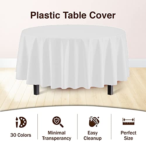 Exquisite White Round Tablecloths in Bulk 48 Pack White Plastic Disposable Table Cloth 84 Inch White Tablecloth Plastic Table Cloths for Parties Disposable by The Case