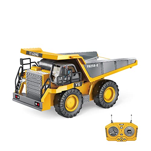 Remote Control Dump Truck Toys | 8.5" × 5.5" | Alloy Metal and Plastic 4WD Vehicle, 9 Channels Construction Vehicle for Kids Gifts and Adults, Model for Construction Lovers with Lights and Sounds