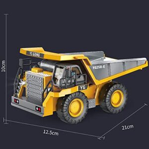 Remote Control Dump Truck Toys | 8.5" × 5.5" | Alloy Metal and Plastic 4WD Vehicle, 9 Channels Construction Vehicle for Kids Gifts and Adults, Model for Construction Lovers with Lights and Sounds