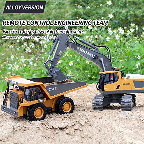 Remote Control Dump Truck Toys | 8.5" × 5.5" | Alloy Metal and Plastic 4WD Vehicle, 9 Channels Construction Vehicle for Kids Gifts and Adults, Model for Construction Lovers with Lights and Sounds