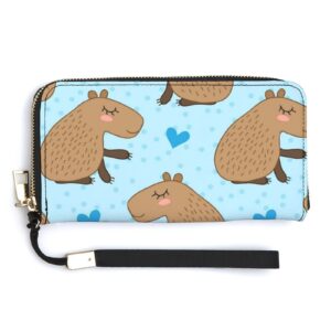 funnystar capybara daydream women's long rfid hand wallet wristlet clutch purse pu leather handbag with wrist strap