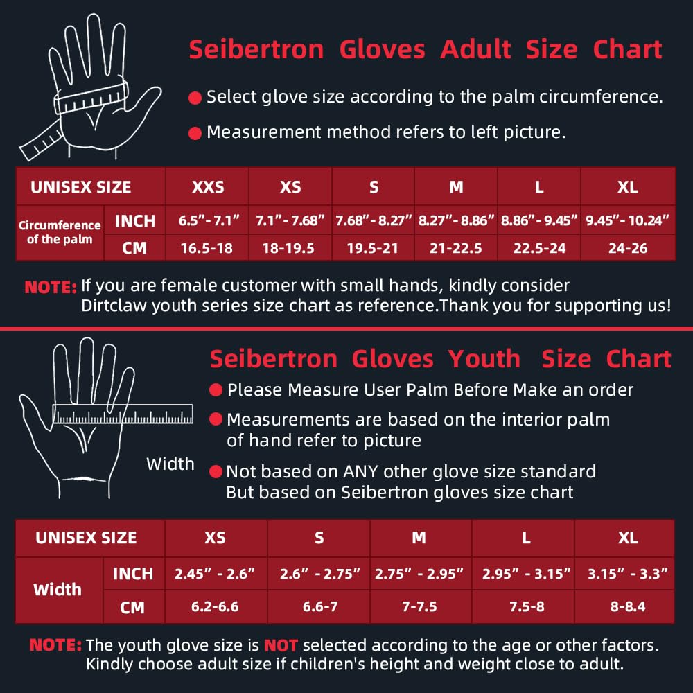 Seibertron Youth Dirtclaw Gloves - Motorcycle Motocross Sports Gloves for Ultimate Grip and Protection Blue S