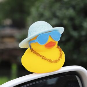 wonuu Car Rubber Duck Car Duck Decoration Dashboard Car Ornament for Car Dashboard Decoration Accessories with Mini Flower Hat Swim Ring Necklace and Sunglasses