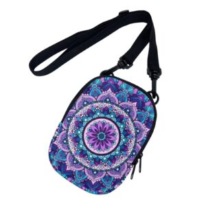 belidome purple mandala crossbody bags for women girls travel messenger purse mini phone holder zipper clouser lightwieght waterproof