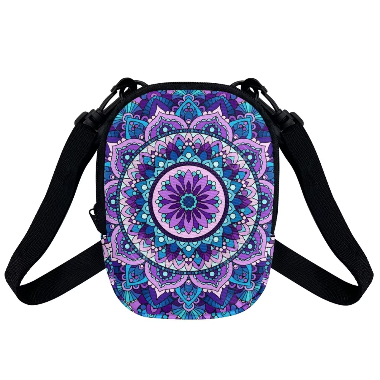 Belidome Purple Mandala Crossbody Bags for Women Girls Travel Messenger Purse Mini Phone Holder Zipper Clouser Lightwieght Waterproof