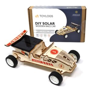 toylogs solar wooden race model car kit - stem projects for kids ages 8-12 - diy science toys 3d puzzle toy educational building mechanical set gift for girls and boys