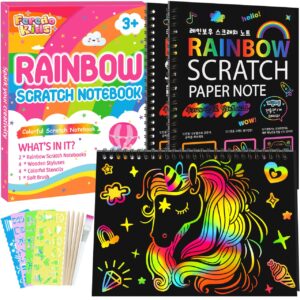 rainbow scratch notebook paper - black scratch off art crafts supplies coloring kit toy for kids ages 3-9 girls boys diy children's birthday christmas mother's day children's day gift 2 pack