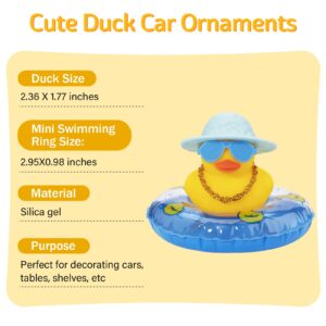 wonuu Car Rubber Duck Car Duck Decoration Dashboard Car Ornament for Car Dashboard Decoration Accessories with Mini Flower Hat Swim Ring Necklace and Sunglasses