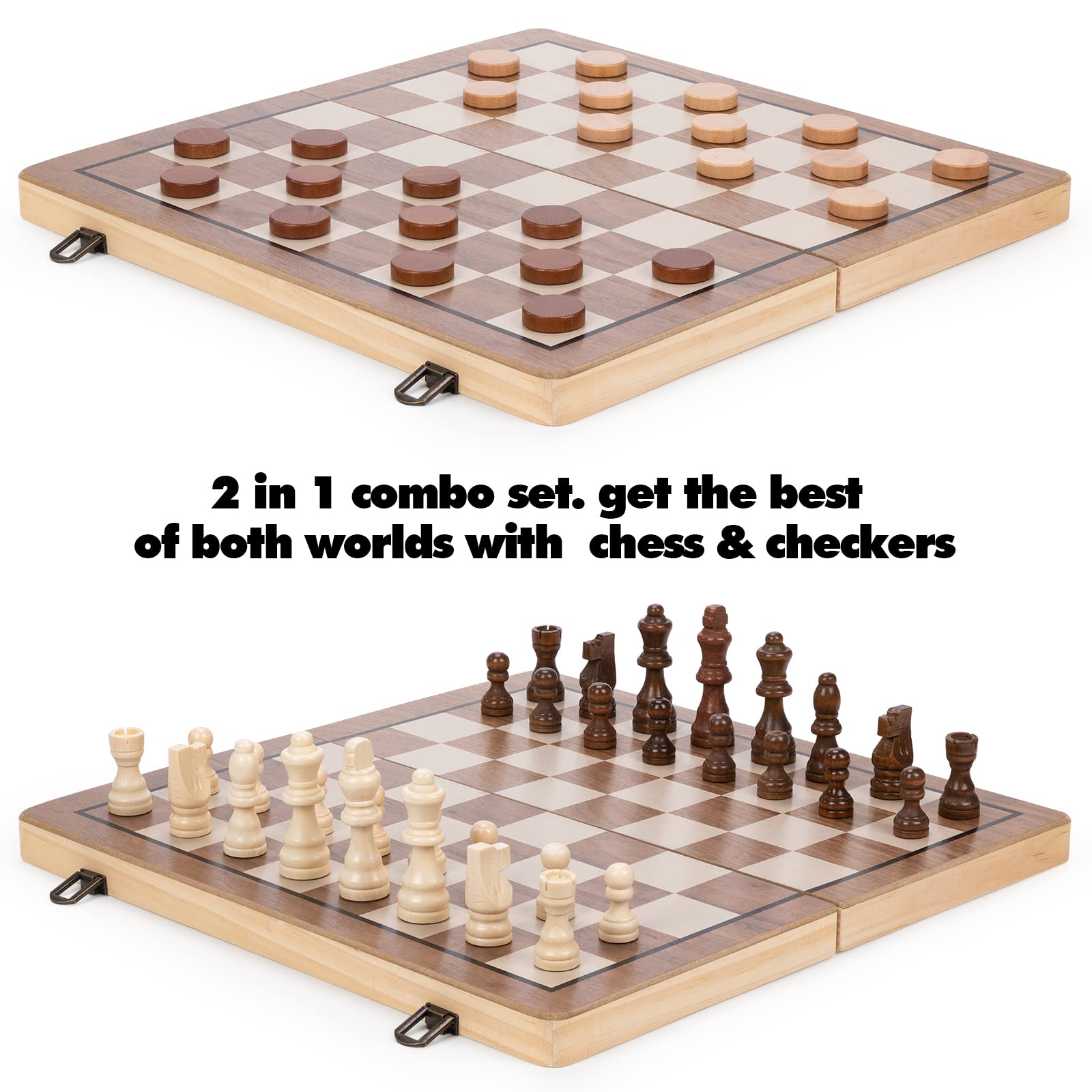 15inch Chess and Checkers Game Set - Chess Unique Gift for Kids and Adults. Durable Wooden Pieces, Sleek Wooden Board.Chess Introduces Strategy and Problem-Solving. Family Game Night Activity