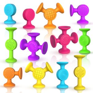 toddlers suction cup bath toys: 12 pcs sensory suction bath toys for toddler, kids suction fidget toys suction cup toys for windows travel