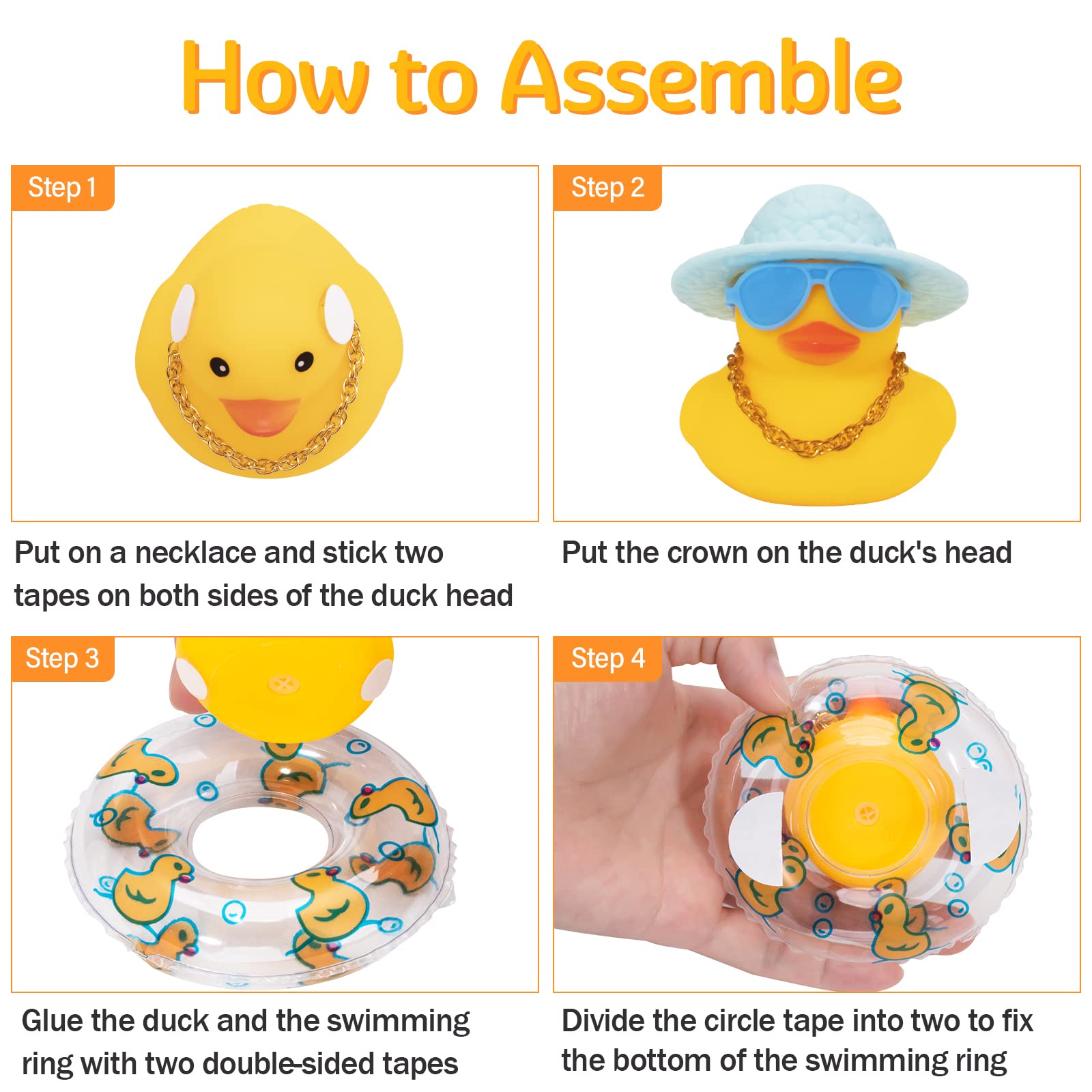 wonuu Car Rubber Duck Car Duck Decoration Dashboard Car Ornament for Car Dashboard Decoration Accessories with Mini Flower Hat Swim Ring Necklace and Sunglasses