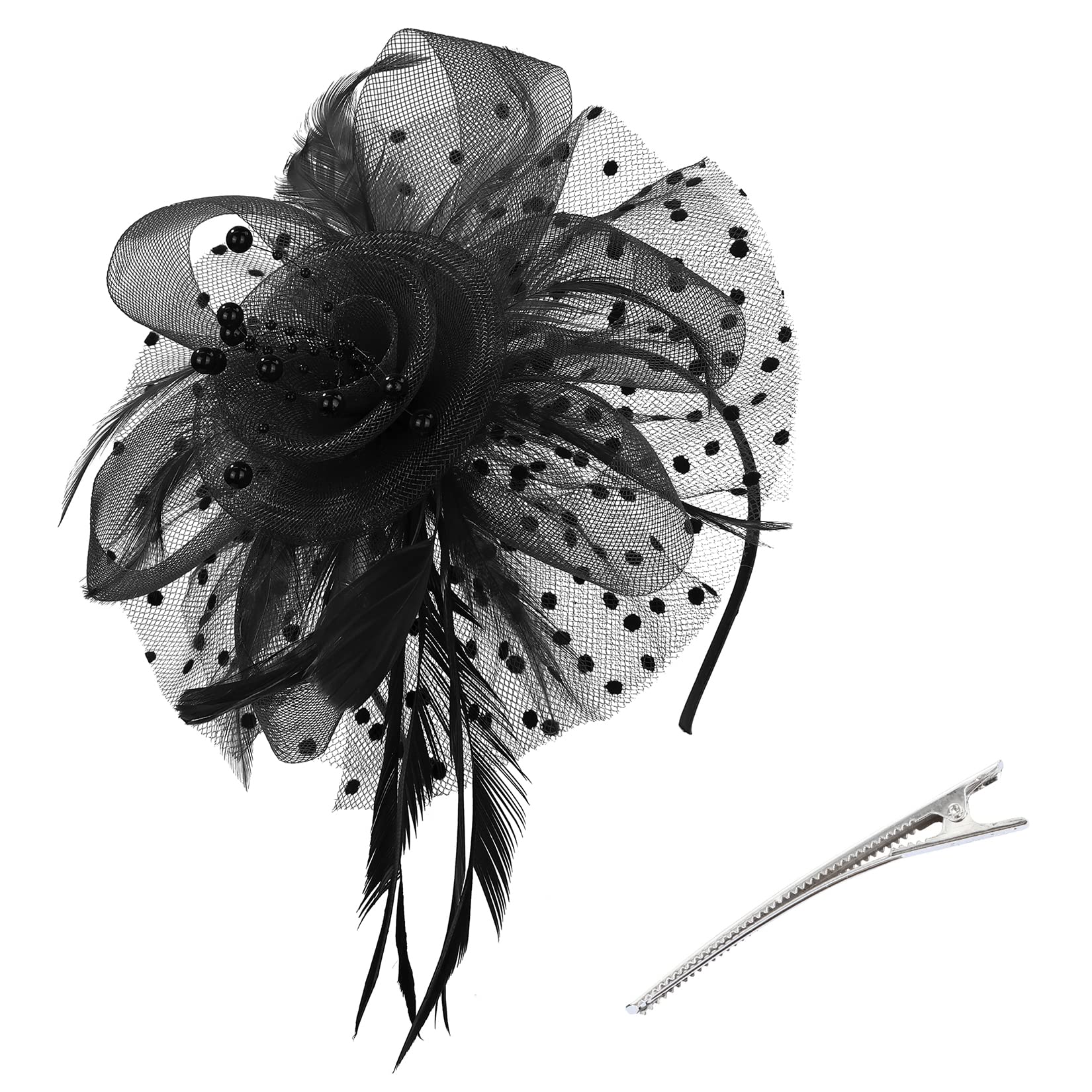 Century Star Kentucky Derby Hats for Women 2023 Fascinator Tea Party Hats Flower Mesh Ribbons Feathers Flapper Headband Hair Clips Black One Size