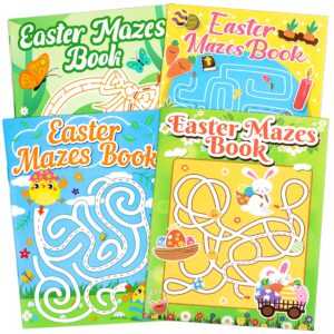 winrain 4pcs easter basket stuffers maze books for kids, children crafts games activities, ages 3-5, 4-8, 6-8, 8-12(160 mazes of 4 difficulty levels)