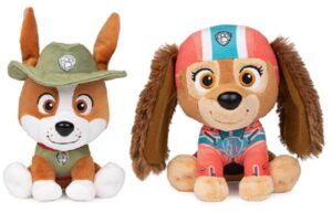 bundle of 2 paw patrol 6" embroidered plush stuffed animal characters, tracker and liberty