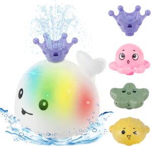 baby bath toys: toyofun whale bath toys with 4 water spraying modes light up sprinkler bath toys for toddler 1-3 automatic fountain bathtub toys for boys girls kids infant bathroom pool swimming gift