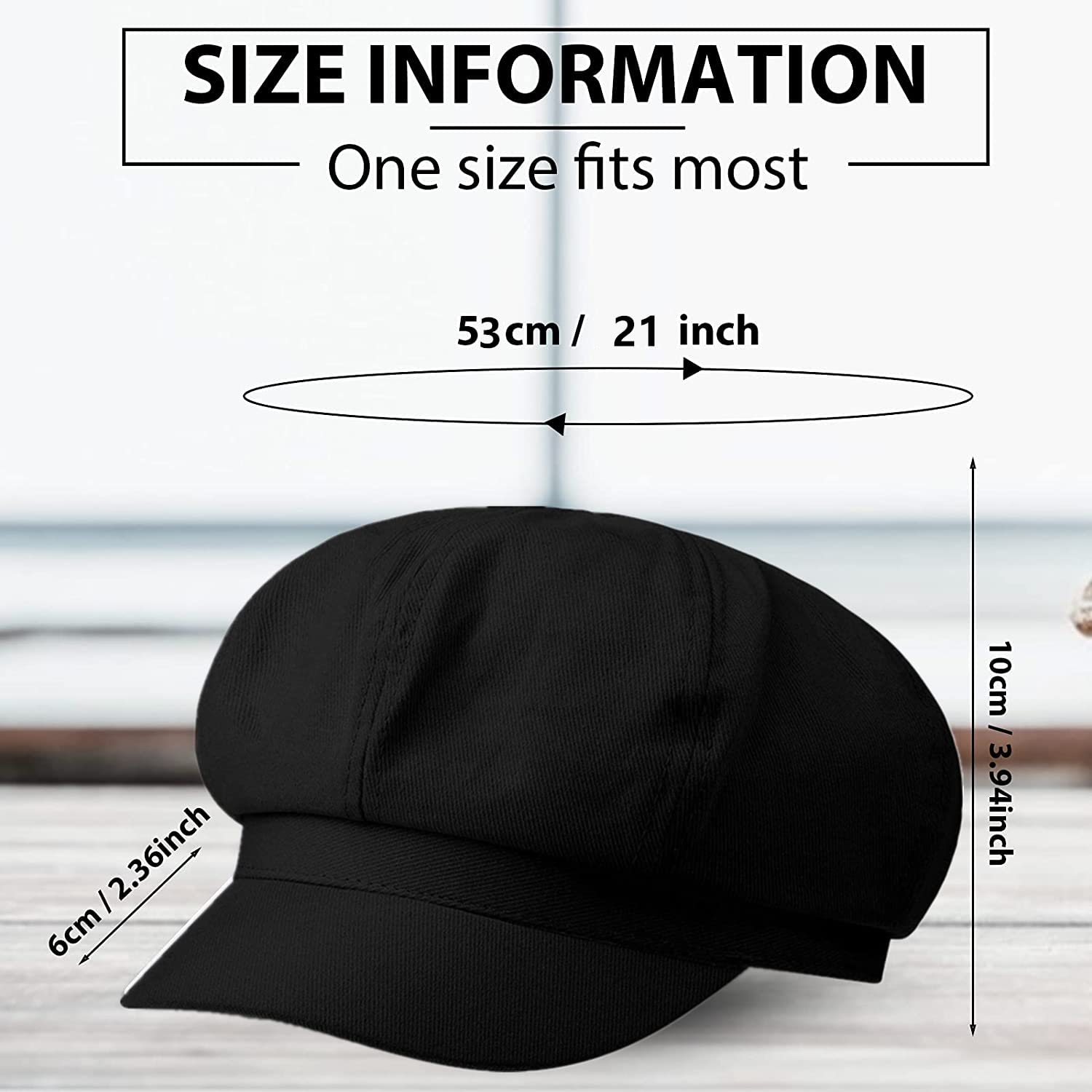 6 Pcs Women Newsboy Cap Adjustable Visor Beret Hats Sun Hat Beach Hats Soft 8 Panels Vintage Cabbie Hat Octagonal Cap Black