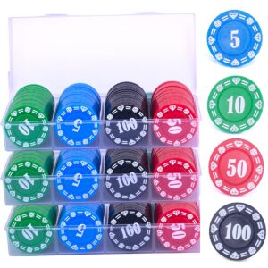 plastic poker chips 300 poker chip set with storage box,denomination printed casino style chip for texas home game nights,holdem poker nights,blackjack or roulette games,casino parties (300 pcs)