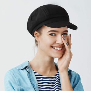 6 Pcs Women Newsboy Cap Adjustable Visor Beret Hats Sun Hat Beach Hats Soft 8 Panels Vintage Cabbie Hat Octagonal Cap Black